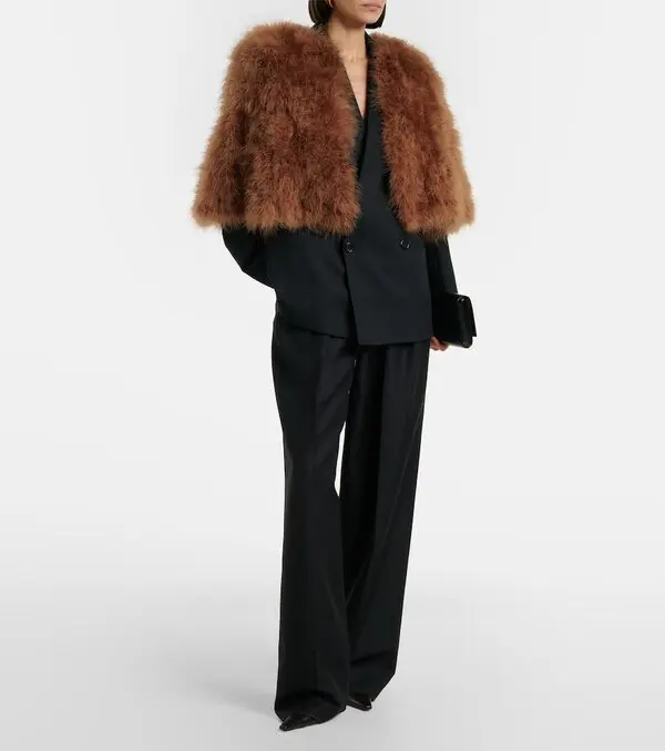 YVES SALOMON Cropped Feather Jacket - Brown