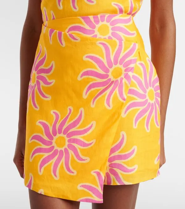 CALA DE LA CRUZ Chemena Printed Linen Miniskirt - Yellow