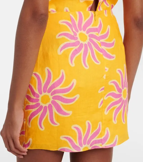 CALA DE LA CRUZ Chemena Printed Linen Miniskirt - Yellow