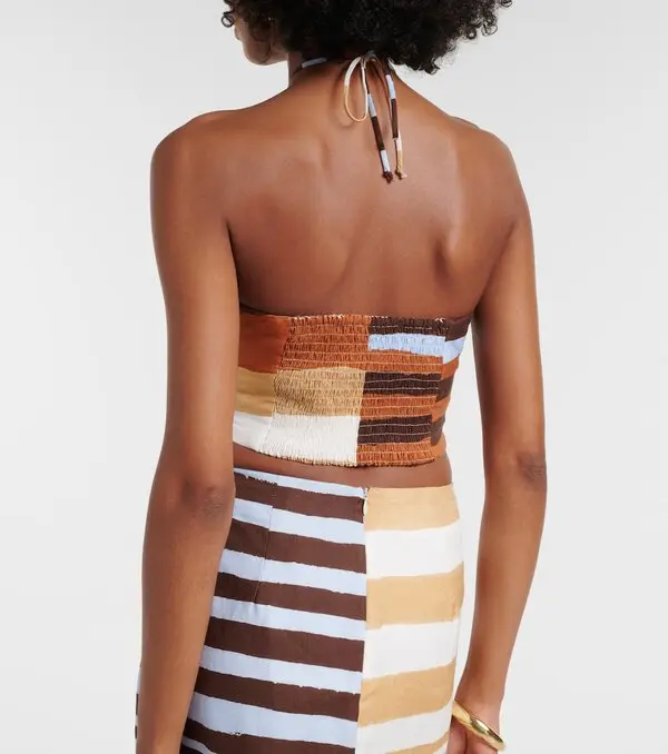 CALA DE LA CRUZ Lodi Striped Linen Crop Top