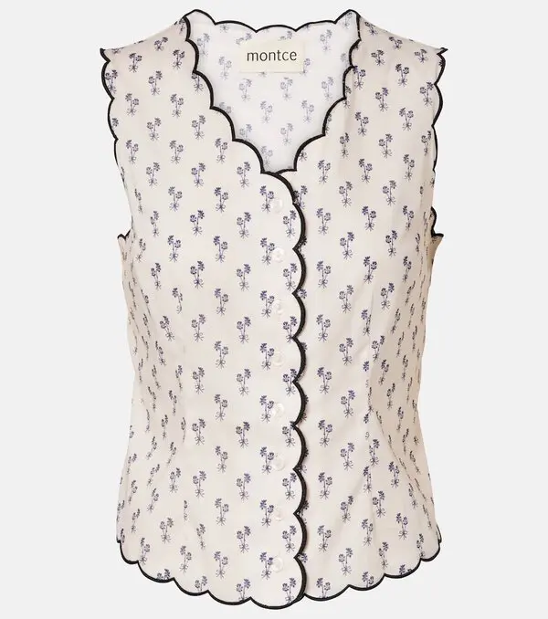 MONTCE Cynthia Floral Scalloped Cotton Vest - White