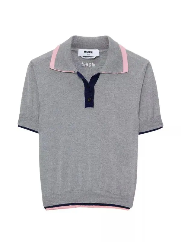 MSGM Short Sleeve Buttoned Polo Shirt With Ribbed Trims - Grey