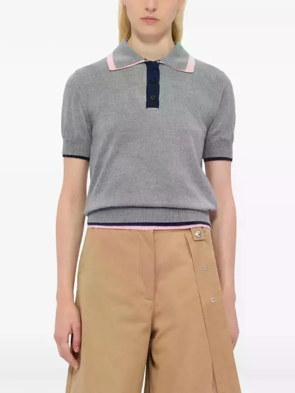 MSGM Short Sleeve Buttoned Polo Shirt With Ribbed Trims - Grey