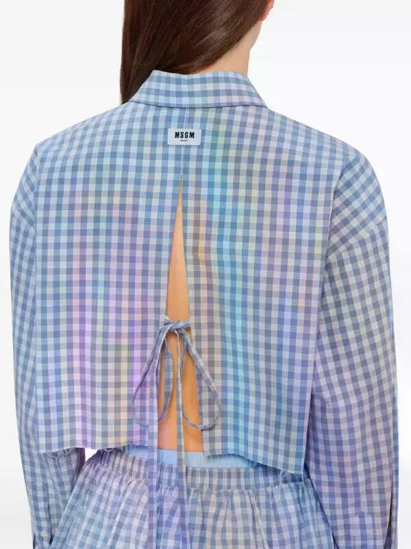 MSGM Gingham Pattern Tie-fastening Cropped Shirt