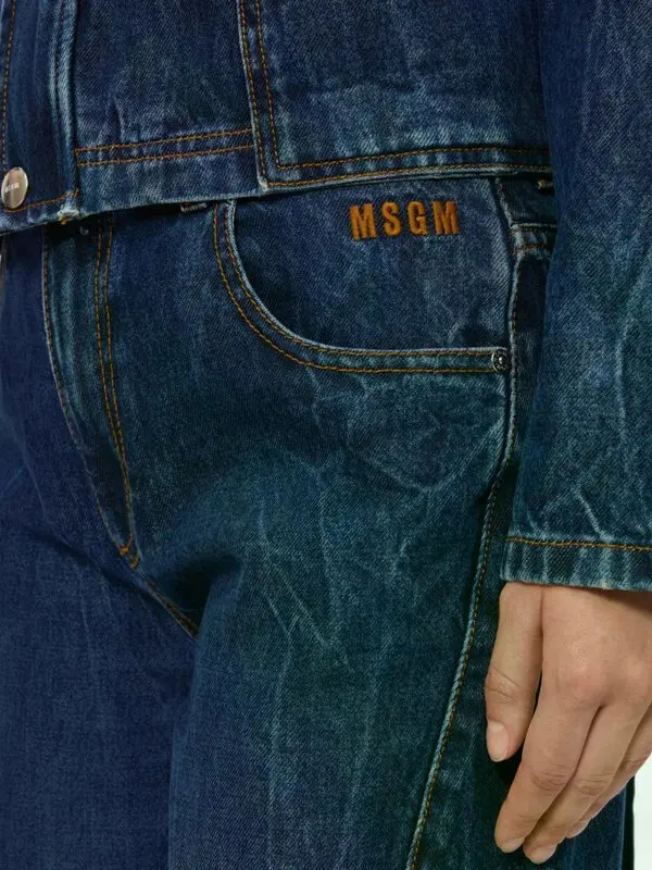 MSGM Wide Leg Jeans With Logo Detail