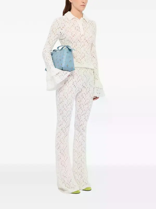 MSGM Lace Polo Top With Ruffled Cuffs