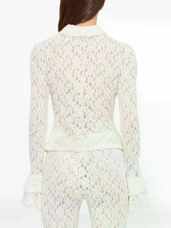 MSGM Lace Polo Top With Ruffled Cuffs
