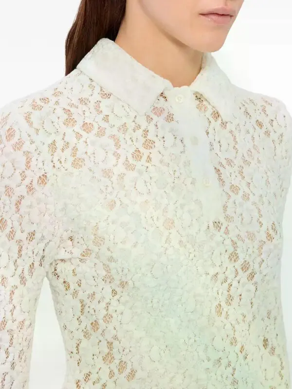 MSGM Lace Polo Top With Ruffled Cuffs