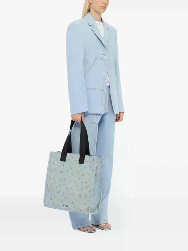 MSGM Floral Print Tote Bag - Blue
