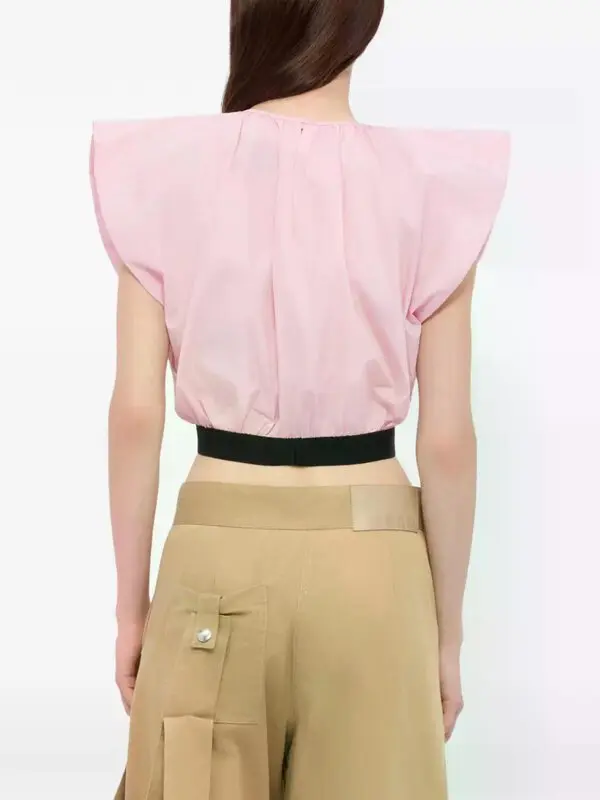MSGM Cropped Logo Print Sleeveless Blouse