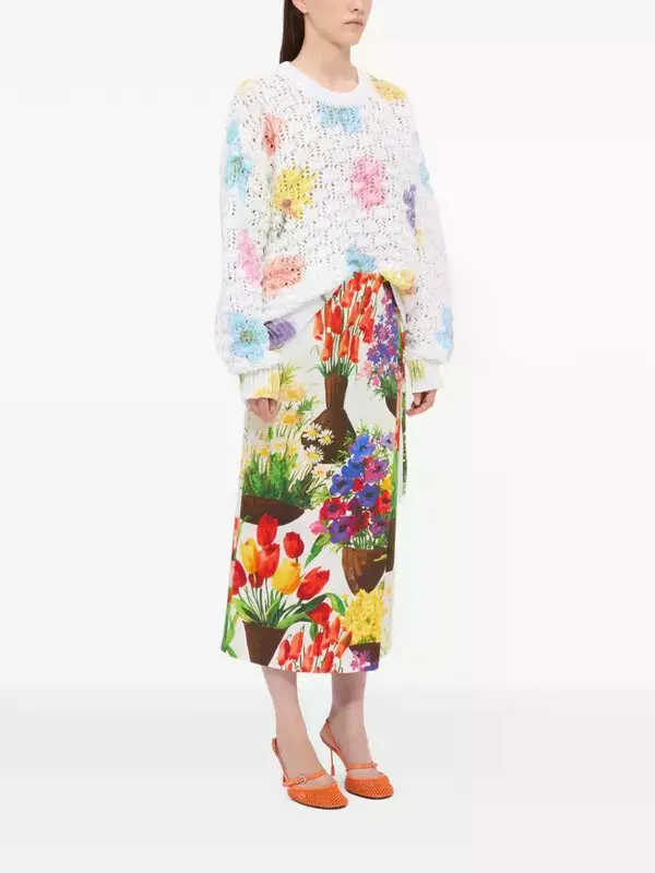 MSGM Floral Print Midi Skirt