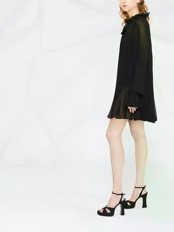 Philipp Plein Pleated High Neck Tie Neck Dress