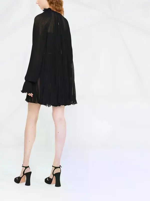 Philipp Plein Pleated High Neck Tie Neck Dress