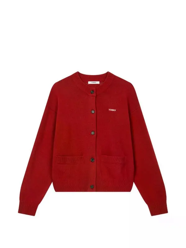 STUDIO TOMBOY Round Neck Buttoned Cardigan - Red