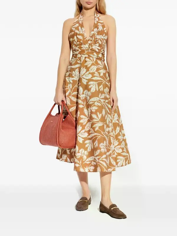 Max Mara Bella Floral Print Midi Dress - Brown