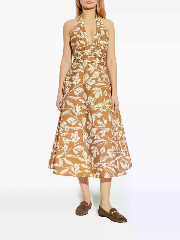 Max Mara Bella Floral Print Midi Dress - Brown
