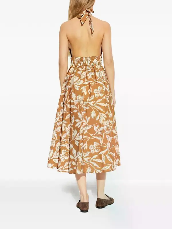 Max Mara Bella Floral Print Midi Dress - Brown