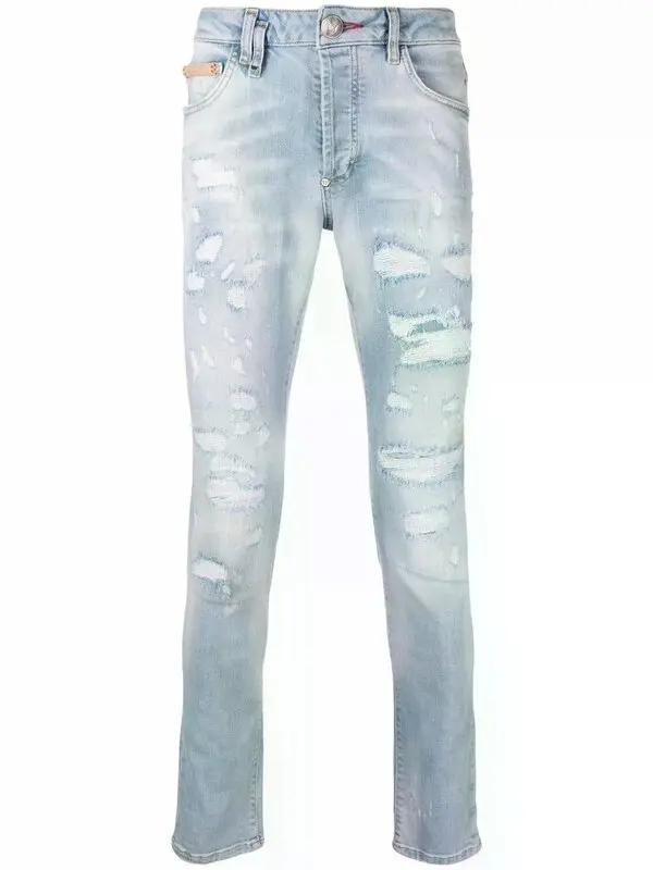 Philipp Plein Ripped Skinny Jeans - Blue
