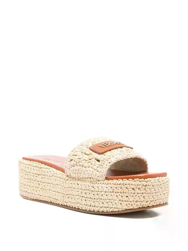 Versace Raffia Platform Sandals - Neutrals