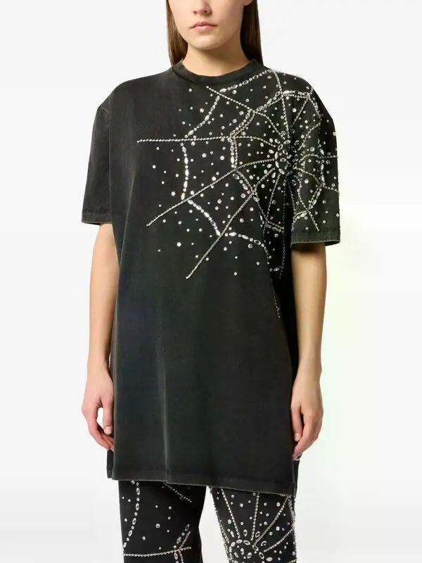 Philipp Plein Spiderweb Strass Embellished T-shirt Dress