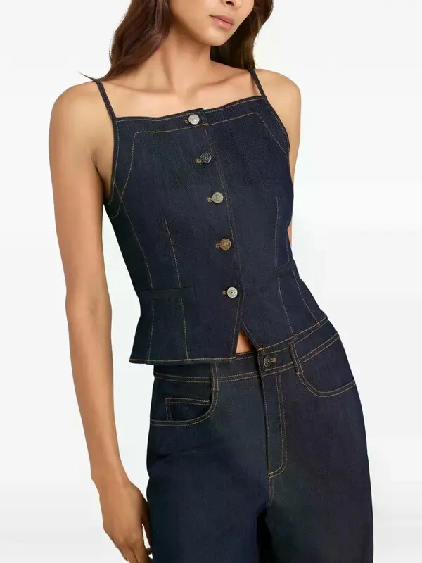Cinq À Sept Sloane Denim Button Top - Blue