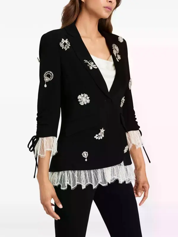Cinq À Sept Crystal-embellished Lace Trim Blazer