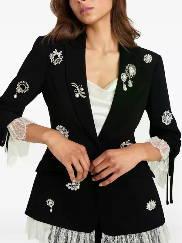 Cinq À Sept Crystal-embellished Lace Trim Blazer
