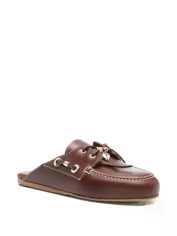 Maje Leather Boat Mules With Gold-tone Embellishments - Brown