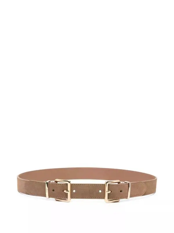 Maje Double Buckle Suede Belt - Neutrals