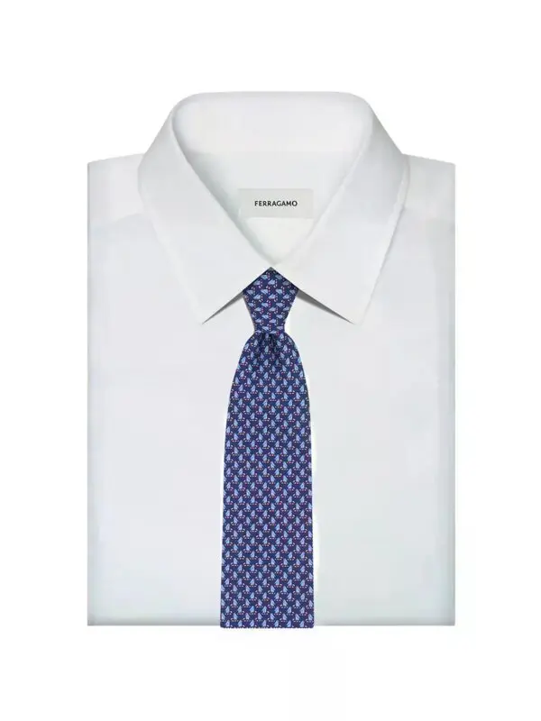 FERRAGAMO Printed Silk Tie - Blue