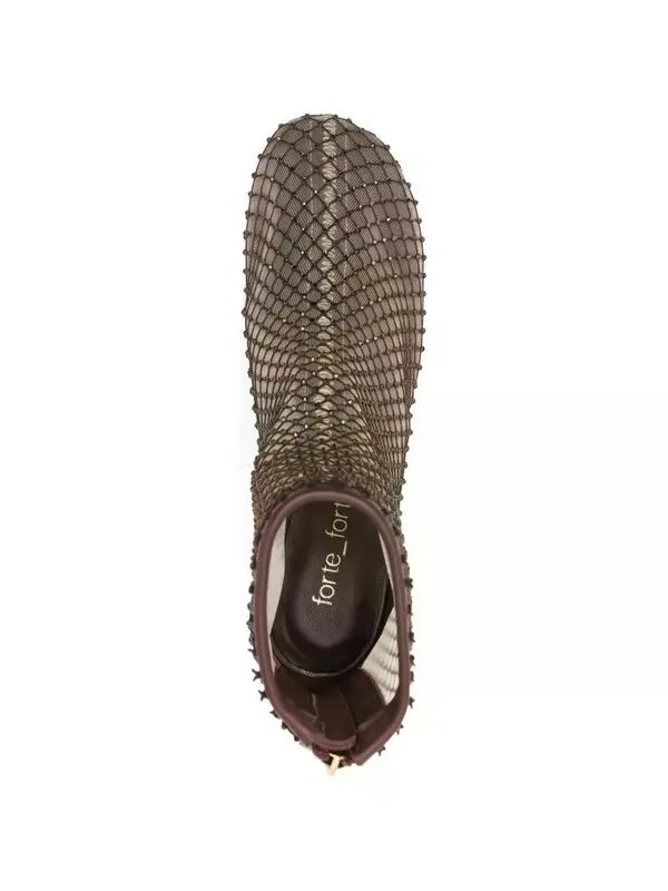 FORTE_FORTE Studded Net Ankle Boots - Brown
