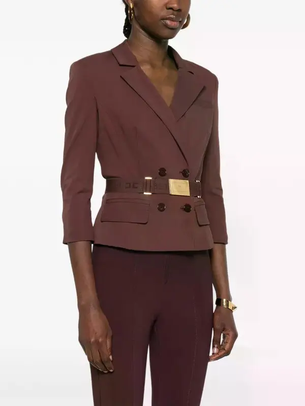 Elisabetta Franchi Double-breasted Belted Blazer - Brown