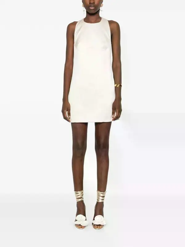 Elisabetta Franchi Duchess Satin Mini Dress With Necklace Detail - Neutrals