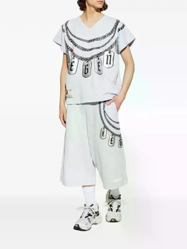 PDF Chain Dog Tag Print Wide-leg Trousers
