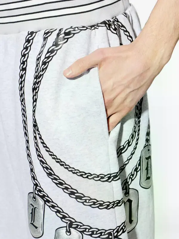 PDF Chain Dog Tag Print Wide-leg Trousers