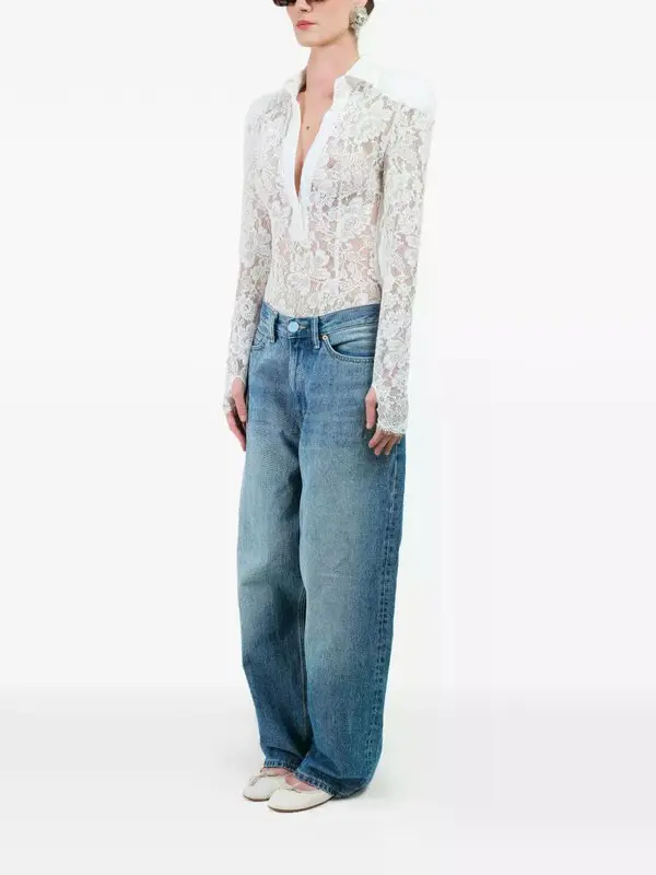 ROWEN ROSE Lace Polo Neck Long Sleeve Top