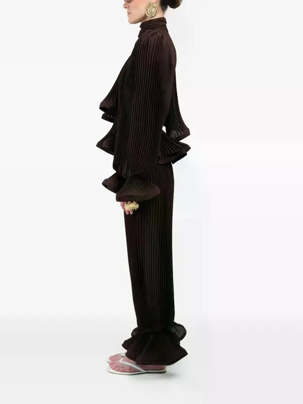 ROWEN ROSE Pleated Puffy Blouse - Brown