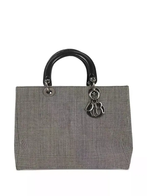Dior Large Lady Houndstooth Canvas Handbag