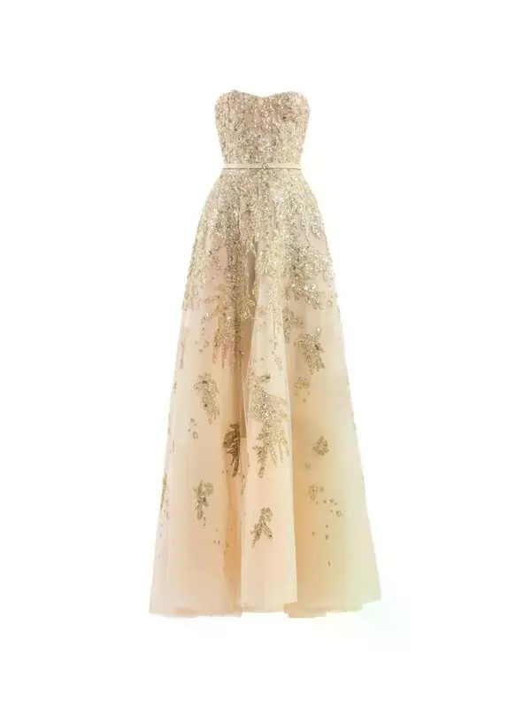 SAIID KOBEISY Crystal-embellished Strapless Maxi Dress - Neutrals
