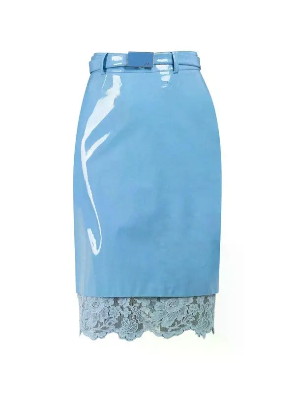 ROWEN ROSE Lace Belt Midi Skirt - Blue