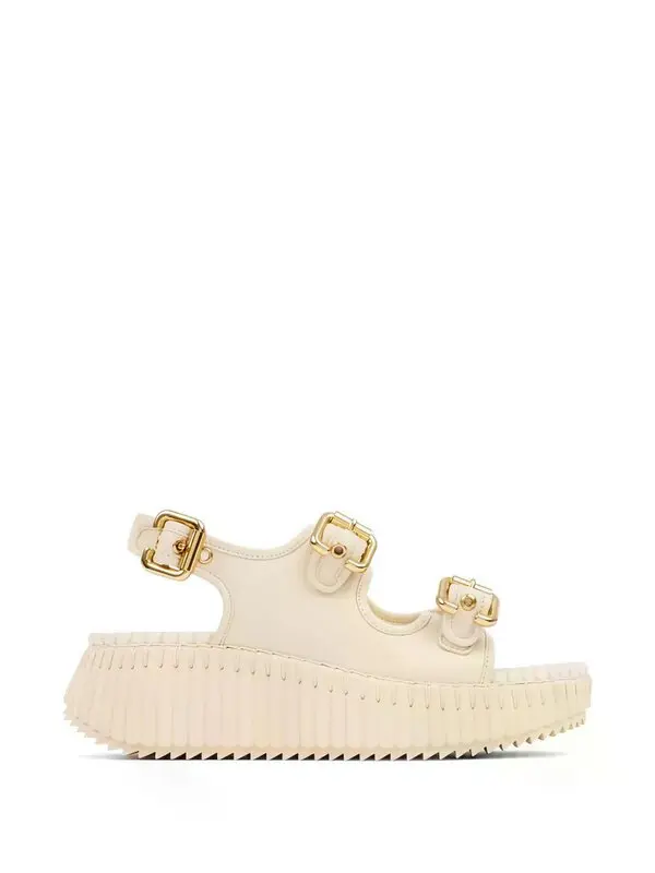 Chloé Nama Leather Sandals With Buckle Fastening - Neutrals