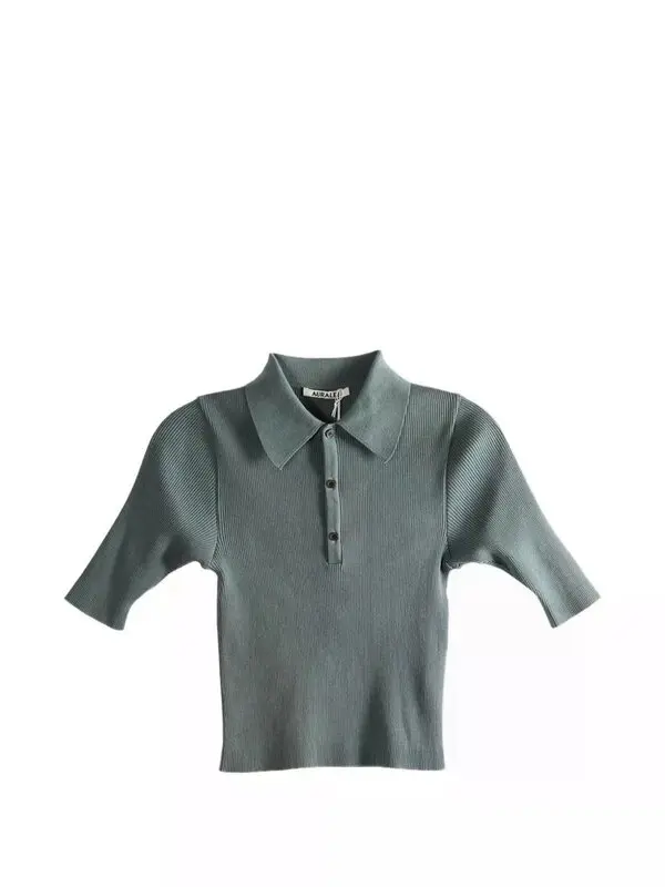 Auralee Ribbed Polo Shirt - Grey