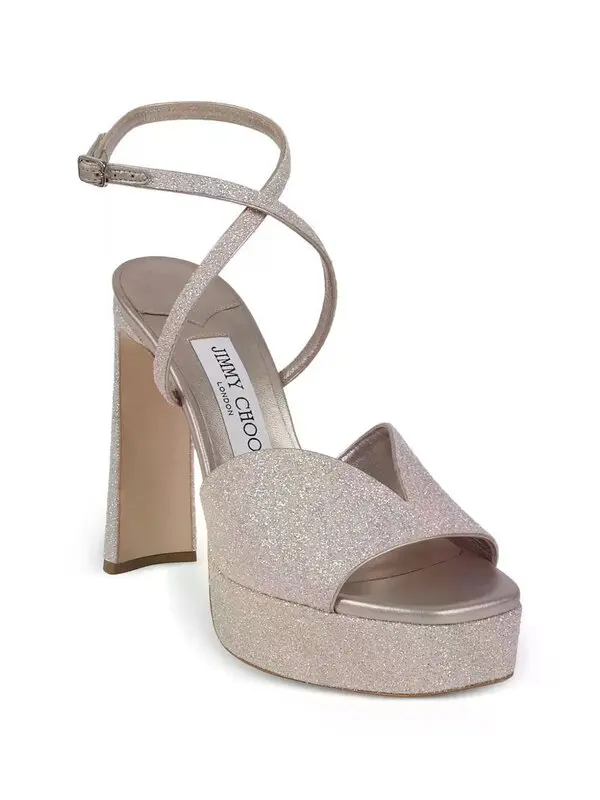 JIMMY CHOO Glitter Platform Sandals - Neutrals