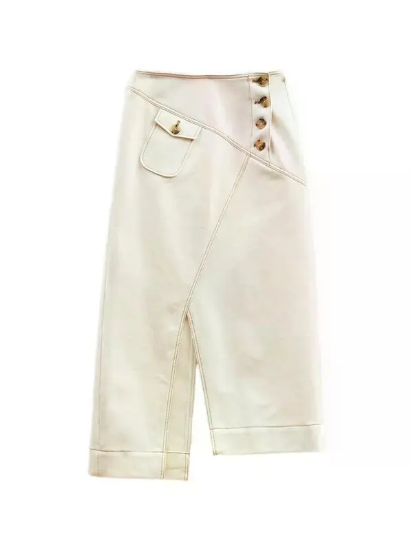 REJINA PYO Astrid Button Slit Midi Denim Skirt
