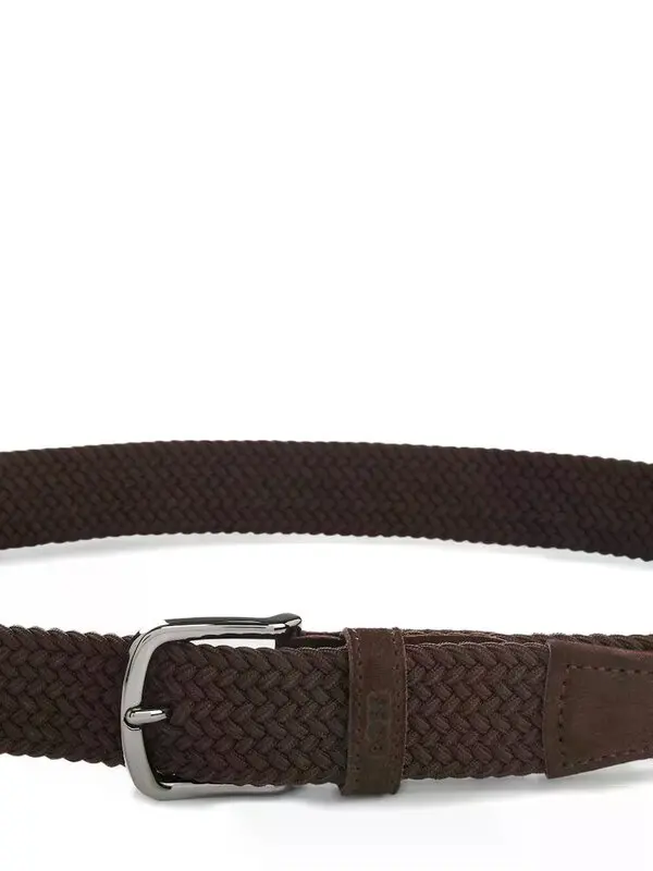 BOSS Woven Belt With Leather Trims - Brown