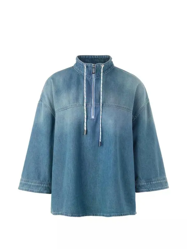 MARCCAIN Denim Blouse With Half-zip Fastening - Blue