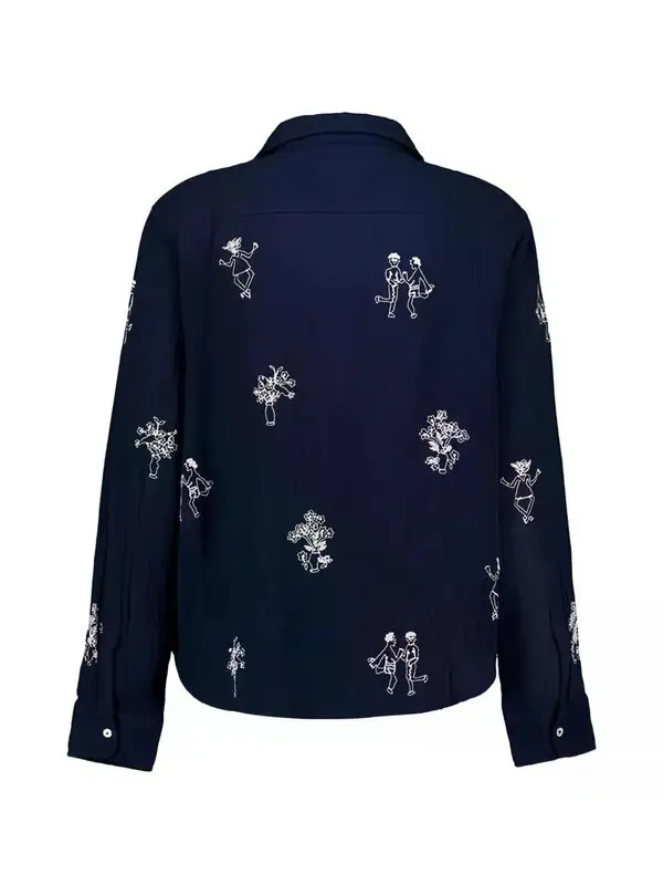 BAZISZT Embroidered Button-up Shirt - Blue