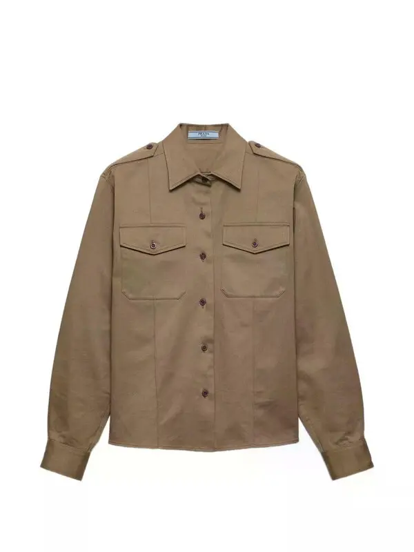 Prada Chino Shirt With Classic Collar And Flap Pockets - Neutrals