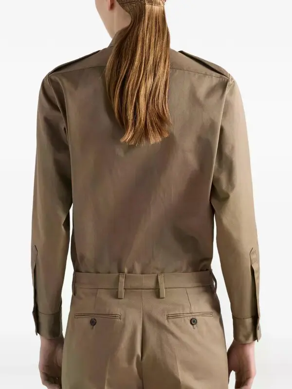 Prada Chino Shirt With Classic Collar And Flap Pockets - Neutrals