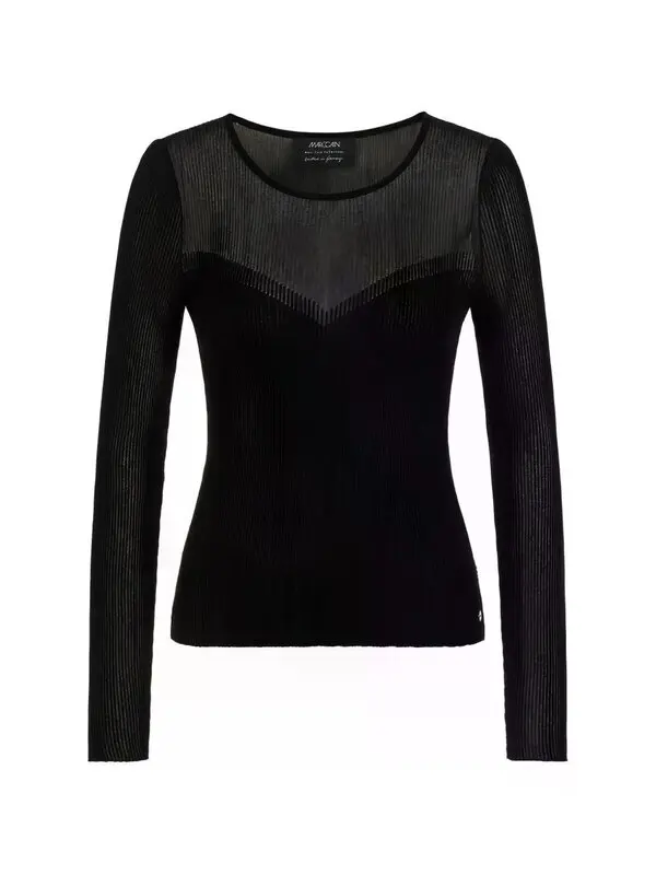 MARCCAIN Ribbed Knit T-shirt With Sheer Panel - Black
